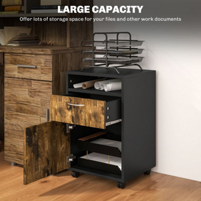 HOMCOM 60cm Filing Cabinet with Drawers and Open Shelf, Rustic Brown