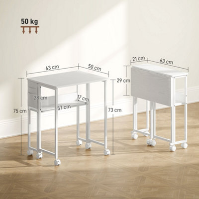 HOMCOM 63 cm Foldable Computer Desk on Wheels for Small Spaces White