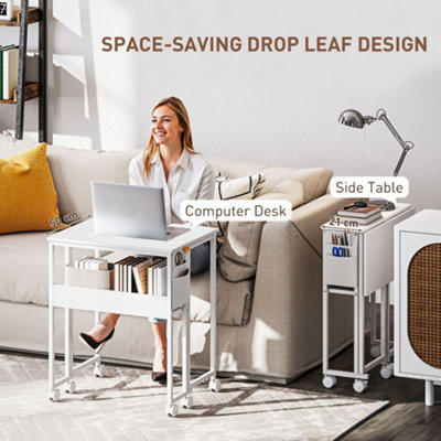 HOMCOM 63 cm Foldable Computer Desk on Wheels for Small Spaces White