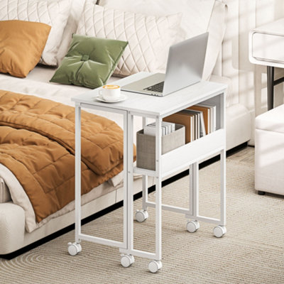 HOMCOM 63 cm Foldable Computer Desk on Wheels for Small Spaces White