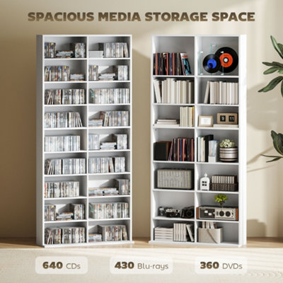 HOMCOM 640 CD Storage Unit 360 DVD Storage Tower w/ 18 Compartments White