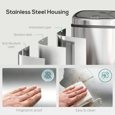 HOMCOM 68L Sensor Dustbin Stainless Steel Automatic Kitchen Waste Bin ...