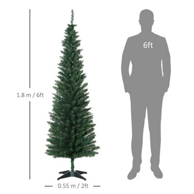 HOMCOM 6FT Pencil Artificial Christmas Tree with Solid Stand Tips Green
