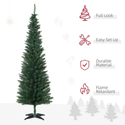 HOMCOM 6FT Pencil Artificial Christmas Tree with Solid Stand Tips Green
