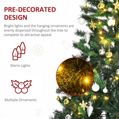 HOMCOM 6FT Pre-Lit Artificial Christmas Tree Holiday Décor Ornament Stand