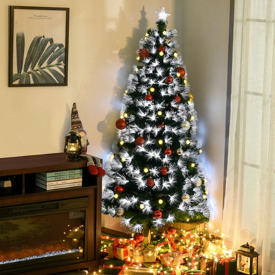 HOMCOM 6ft White Light Artificial Christmas Tree w/ 230 LED Star Topper ...