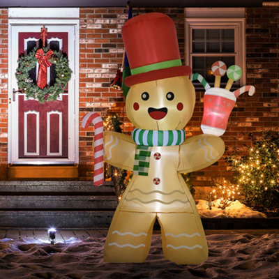 HOMCOM 7.5ft Christmas Inflatables Gingerbread Man with Candy Cane LED ...
