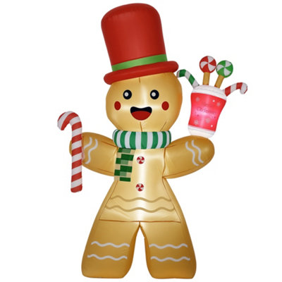 HOMCOM 7.5ft Christmas Inflatables Gingerbread Man with Candy Cane LED ...
