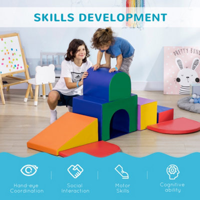 HOMCOM 7 Pieces Kids Foam Soft Play Set Toddler Indoor Climbers Play ...
