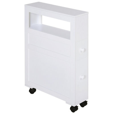 HOMCOM 72x16cm Narrow Bathroom Storage Unit 2 Drawers Open Top 4 Wheels ...
