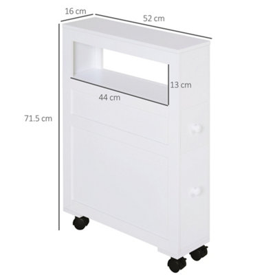 HOMCOM 72x16cm Narrow Bathroom Storage Unit 2 Drawers Open Top 4 Wheels ...