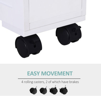 HOMCOM 72x16cm Narrow Bathroom Storage Unit 2 Drawers Open Top 4 Wheels ...