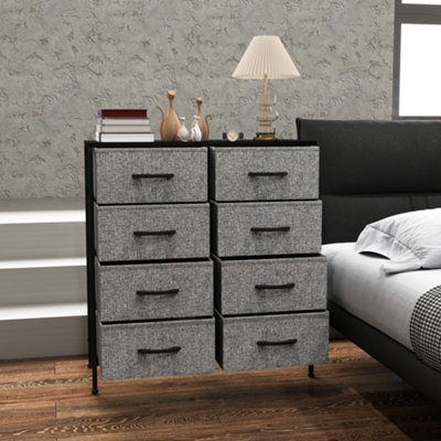 HOMCOM 8 Drawer Fabric Chest of Drawers w/ Wooden Top for Hallway Black