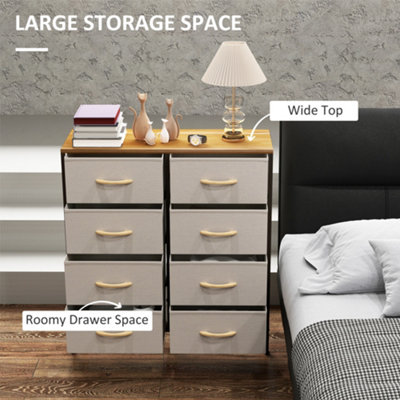 HOMCOM 8 Drawer Fabric Chest of Drawers w/ Wooden Top for Hallway Cream
