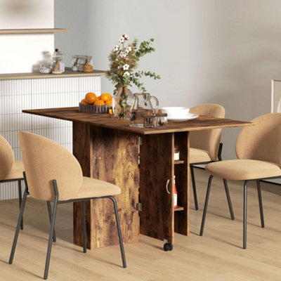 HOMCOM 80-140 cm Folding Dining Table for 4-6 Drop Leaf Table Rustic Brown