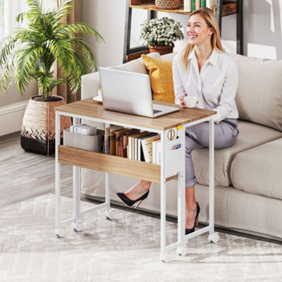 HOMCOM 80 cm Foldable Computer Desk on Wheels for Small Spaces Natural