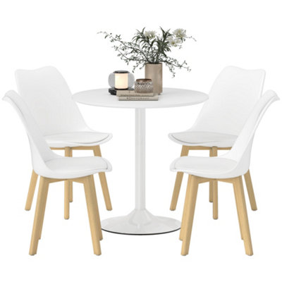 HOMCOM 80cm Dining Table Set with 4 PU Padded Chairs, Solid Wood Legs ...