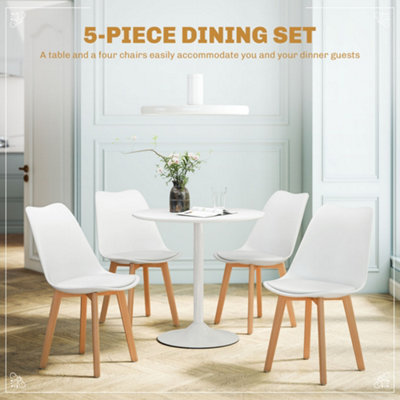 HOMCOM 80cm Dining Table Set with 4 PU Padded Chairs, Solid Wood Legs ...