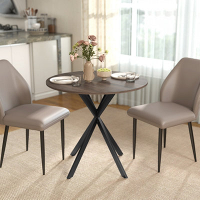 HOMCOM 80cm Round Dining Table, Industrial Kitchen Table with Steel Legs
