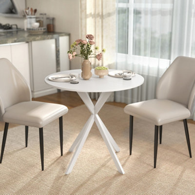 HOMCOM 80cm Round Dining Table, Industrial Kitchen Table with Steel Legs