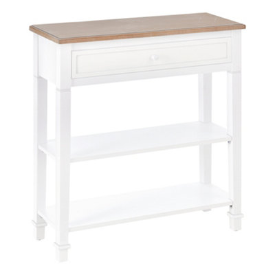 HOMCOM 80x75cm Console Table w/ Drawer 2 Shelves Worktop Handle Retro White