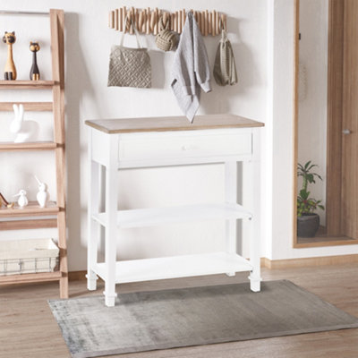 HOMCOM 80x75cm Console Table w/ Drawer 2 Shelves Worktop Handle Retro White