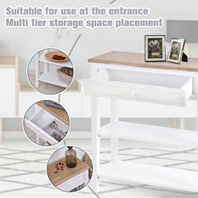 HOMCOM 80x75cm Console Table w/ Drawer 2 Shelves Worktop Handle Retro White
