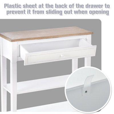 HOMCOM 80x75cm Console Table w/ Drawer 2 Shelves Worktop Handle Retro White