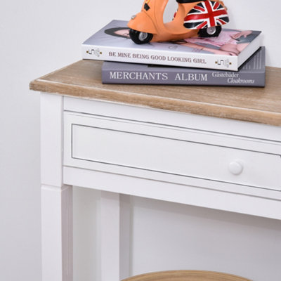 HOMCOM 80x75cm Console Table w/ Drawer 2 Shelves Worktop Handle Retro White