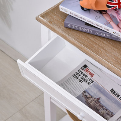 HOMCOM 80x75cm Console Table w/ Drawer 2 Shelves Worktop Handle Retro White