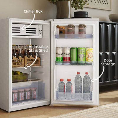 HOMCOM 85L Freestanding Under Counter Fridge with Chiller Box, White