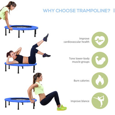 HOMCOM 91cm Fitness Trampoline Exercise, Max Load 100 KG, Blue Black