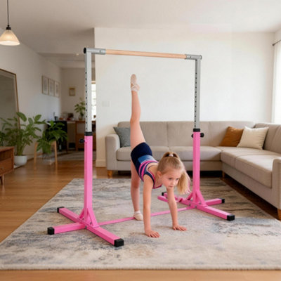HOMCOM 92-150Hcm Adjustable Kids Gymnastics Bar w/ Steel frame, Pink