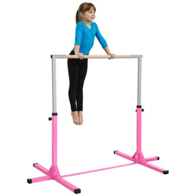 HOMCOM 92-150Hcm Adjustable Kids Gymnastics Bar w/ Steel frame, Pink