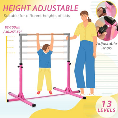 HOMCOM 92-150Hcm Adjustable Kids Gymnastics Bar w/ Steel frame, Pink