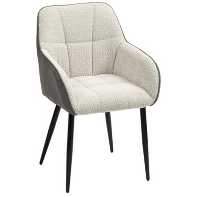 HOMCOM Accent Chair w/ Foot Pads and Chenille Fabric Arm Chair, Cream White