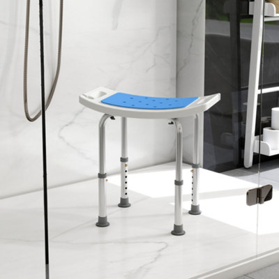 HOMCOM Adjust Aluminium Bath Stool Spa Chair Non-Slip w/ Shower Hole, Blue