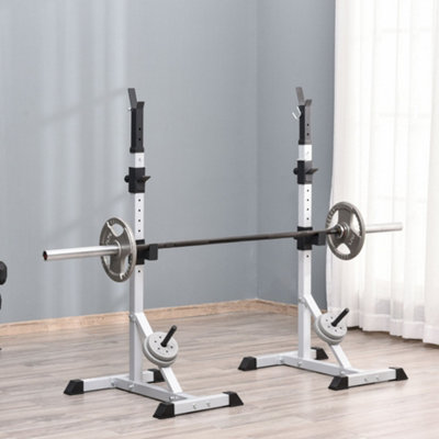 HOMCOM Adjust Pair of Barbell Squat Racks Stand Weight Lifting Bench ...