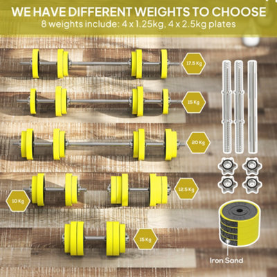 HOMCOM Adjustable 20KGS Barbell & Dumbbell Set for Home Gym, Yellow