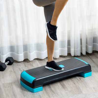 HOMCOM Aerobic Step Three-Level Adjustable Exercise Stepper, Black and Blue