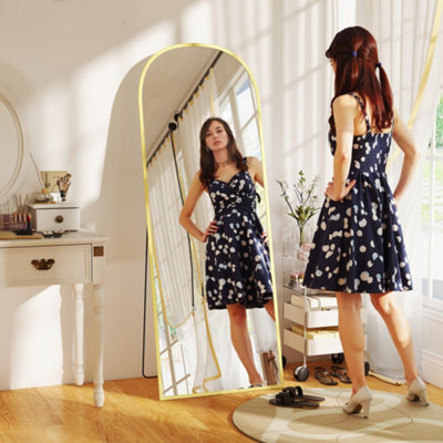 HOMCOM Aluminium Alloy Frame Full Body Mirror, Hanging or Leaning, Gold