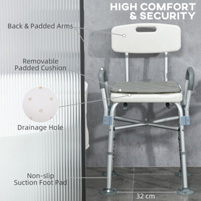 HOMCOM Aluminium Shower Chair Adjustable Bath Stool for Senior Disabled ...
