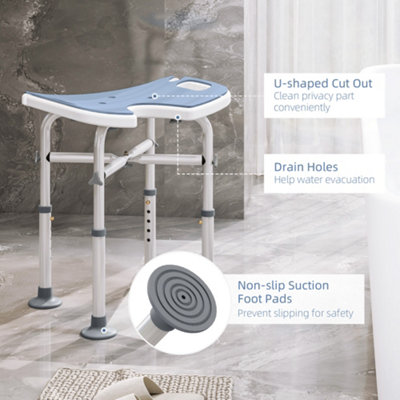 HOMCOM Aluminium Shower Stool for Elderly Disabled Non-Slip Bath Stool Blue