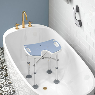HOMCOM Aluminium Shower Stool for Elderly Disabled Non-Slip Bath Stool Blue