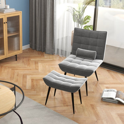 HOMCOM Armless Accent Chair with Footstool Set with Pillow and Steel ...