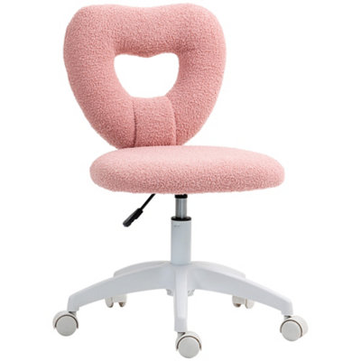 HOMCOM Armless Heart Desk Chair, Makeup Vanity Chair for Home, Pink