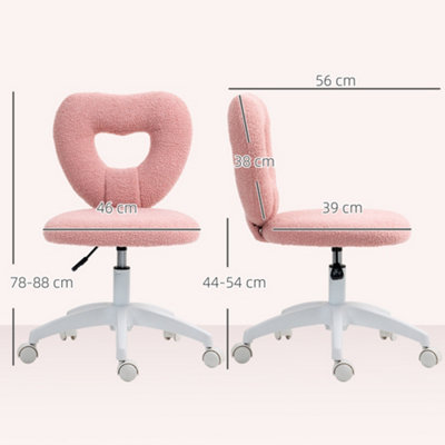 HOMCOM Armless Heart Desk Chair, Makeup Vanity Chair for Home, Pink