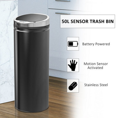 HOMCOM Automatic Hand Sensor Dustbin Kitchen Waste Bin Rubbish Can 50L ...