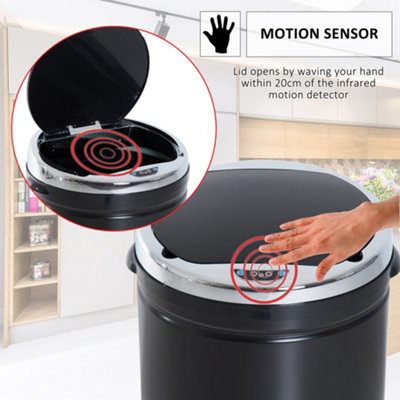 HOMCOM Automatic Hand Sensor Dustbin Kitchen Waste Bin Rubbish Can 50L ...