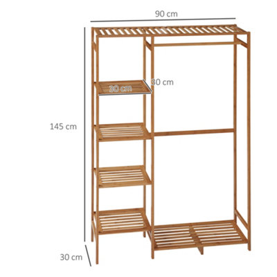 HOMCOM Bamboo Clothes Rail Garment Rack with 6 Tier Storage Shelf ...